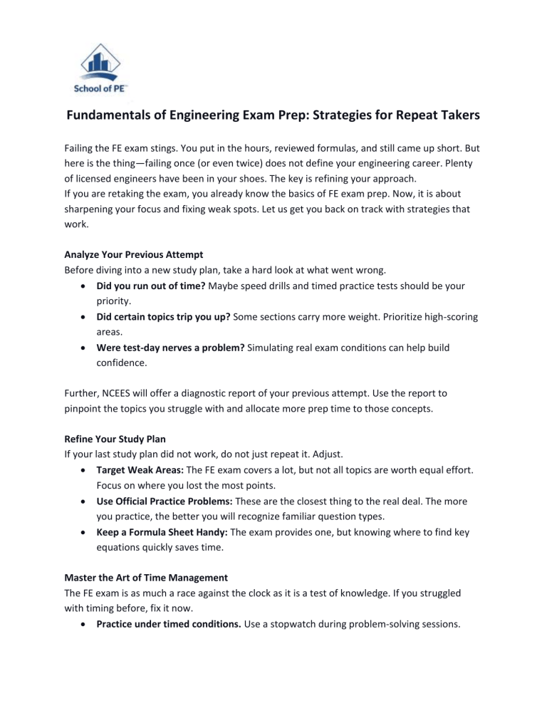 FE Exam Prep: Strategies for Repeat Test Takers