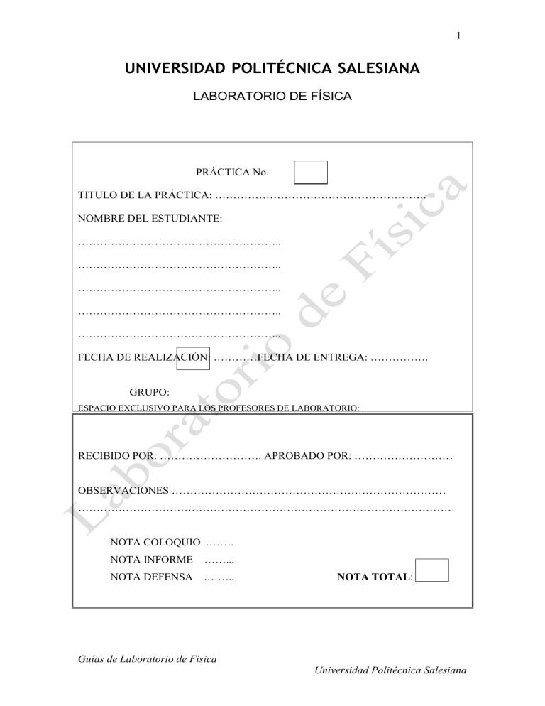 Guía de Laboratorio de Física: Universidad Politécnica Salesiana