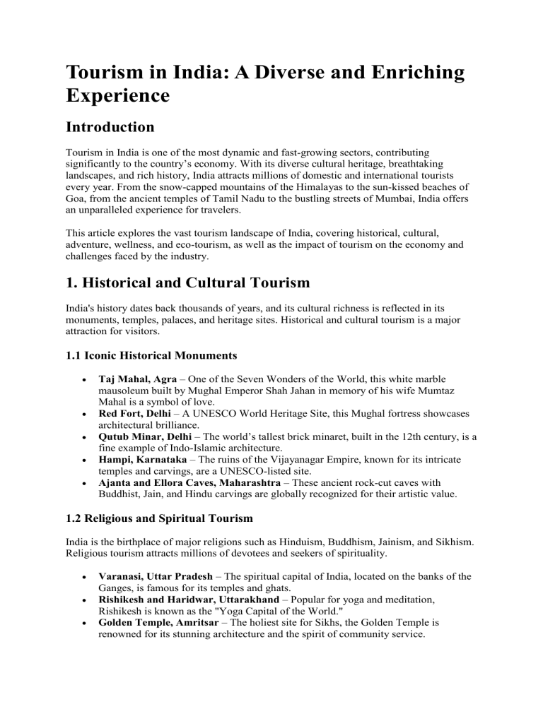 Tourism in India: A Diverse & Enriching Experience