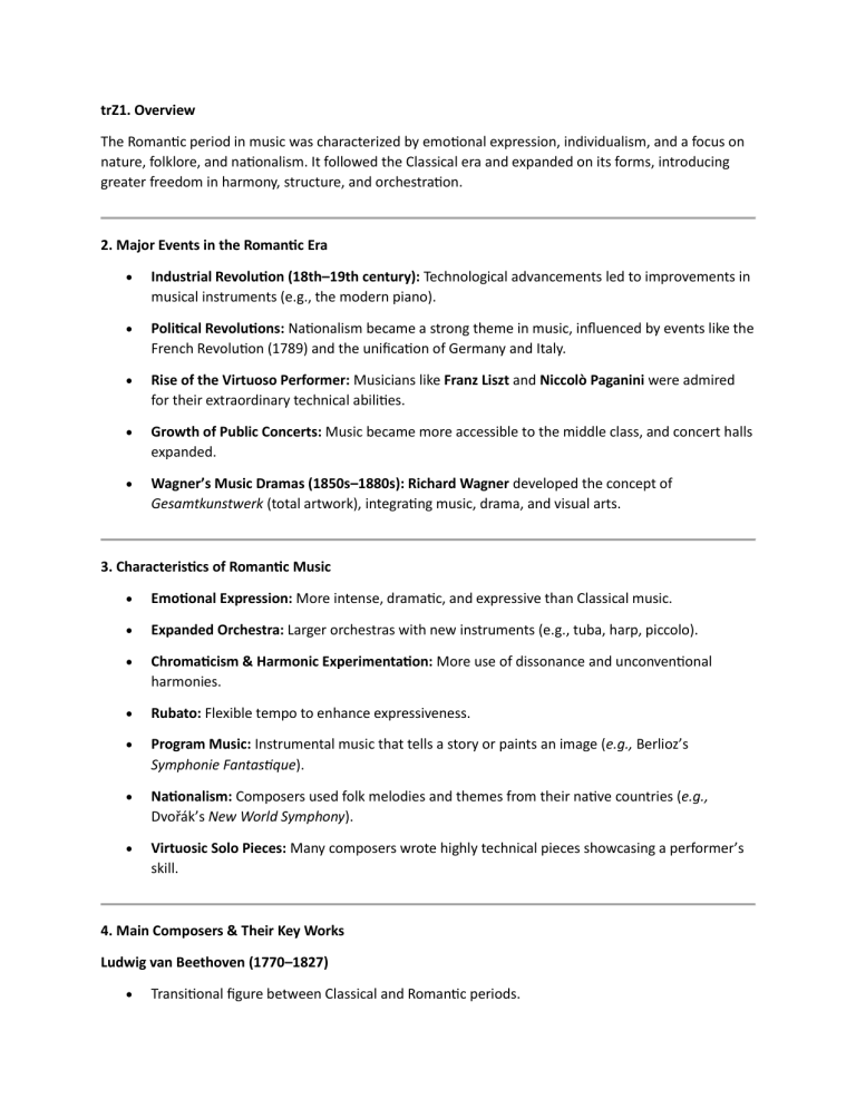 Romantic Period in Music: Study Guide