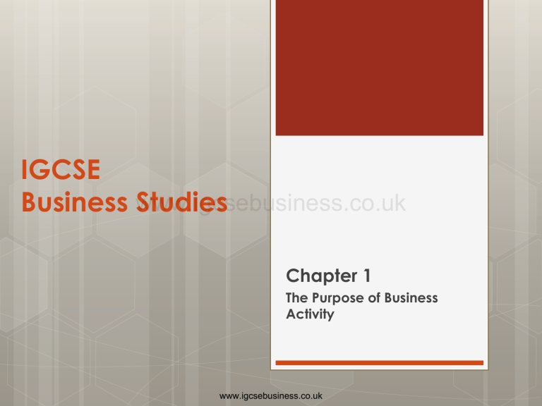 IGCSE Business Studies: Chapter 1 - Purpose of Business Activity