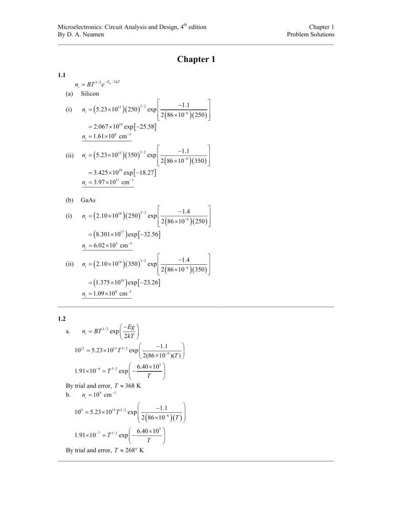 Microelectronics Circuit Analysis Problem Solutions