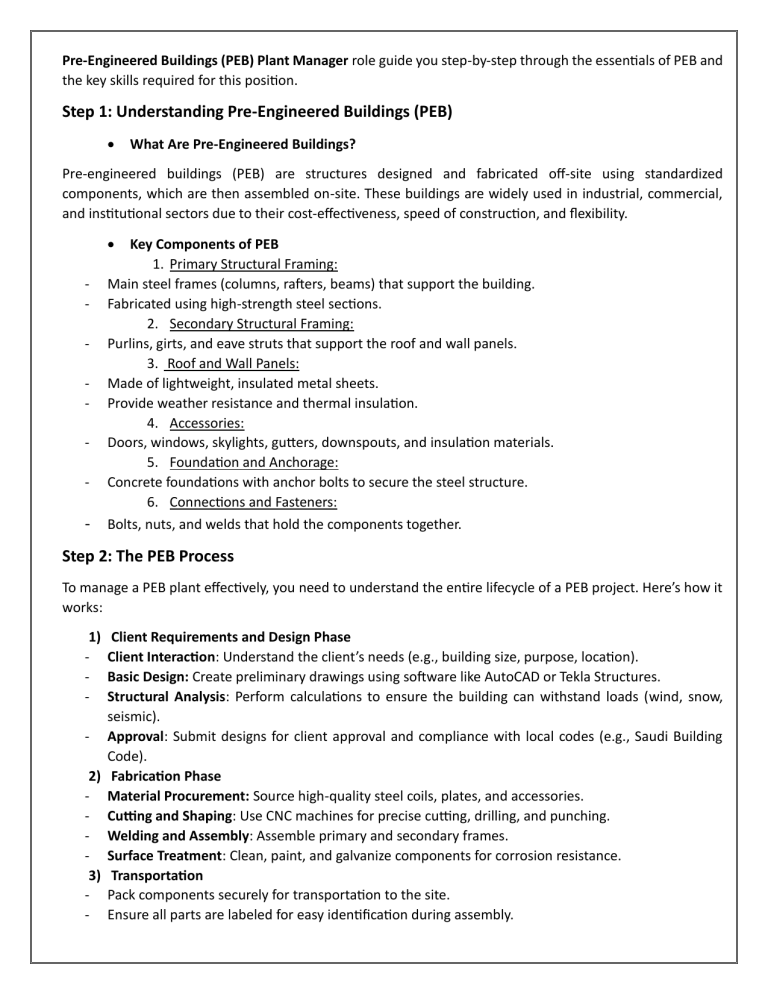 PEB Plant Manager Guide: Skills, Process, and Preparation