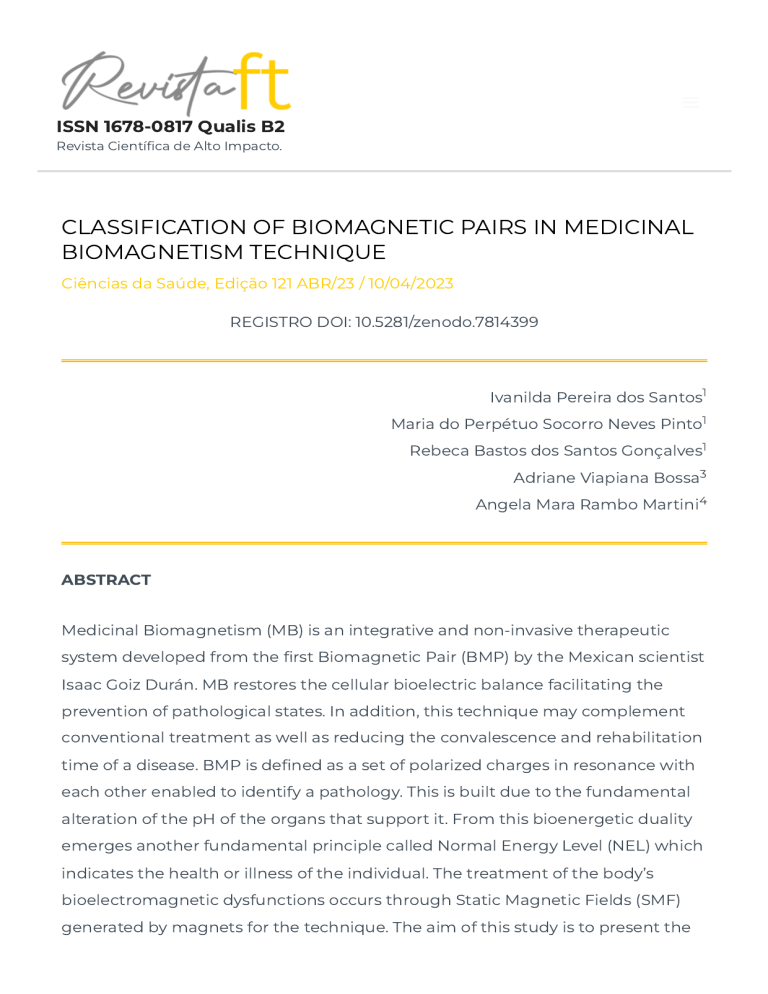 Biomagnetic Pairs Classification in Medicinal Biomagnetism