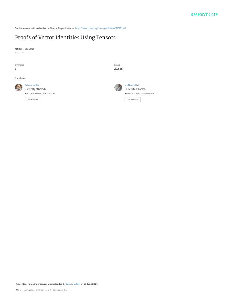 Vector Identities Proofs Using Tensors
