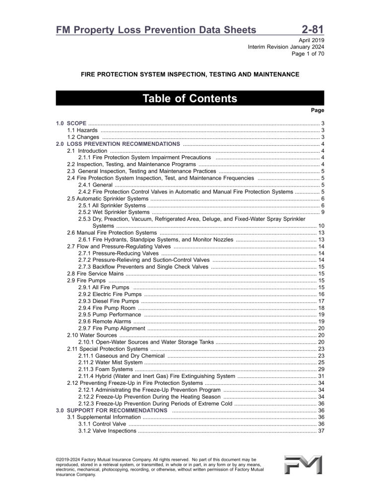Fire Protection System Inspection & Maintenance Data Sheet