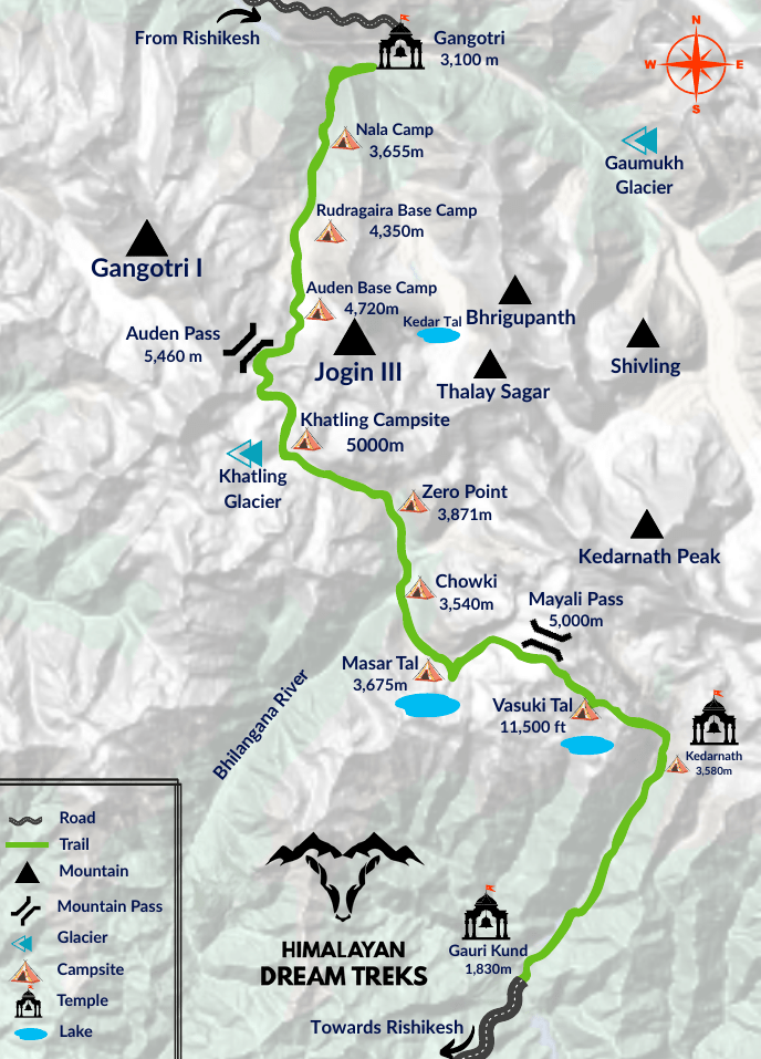 Himalayan Trekking Route Map: Gangotri to Kedarnath