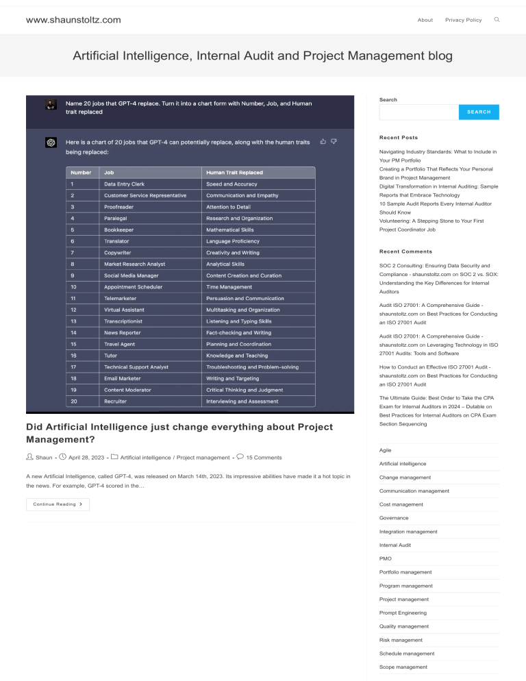 AI, Audit & Project Management Blog | Shaun Stoltz