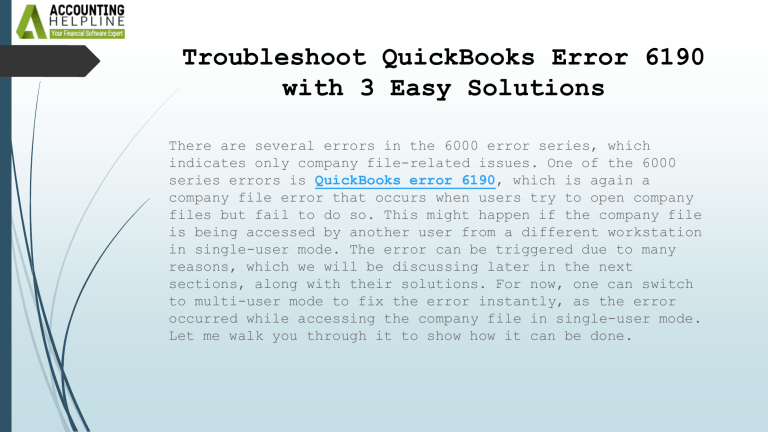 QuickBooks Error 6190: Troubleshoot & Fix with 3 Easy Solutions