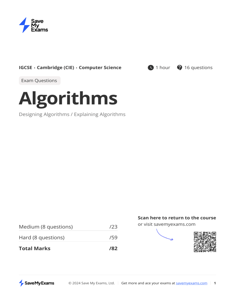 IGCSE Computer Science Algorithms Exam Questions