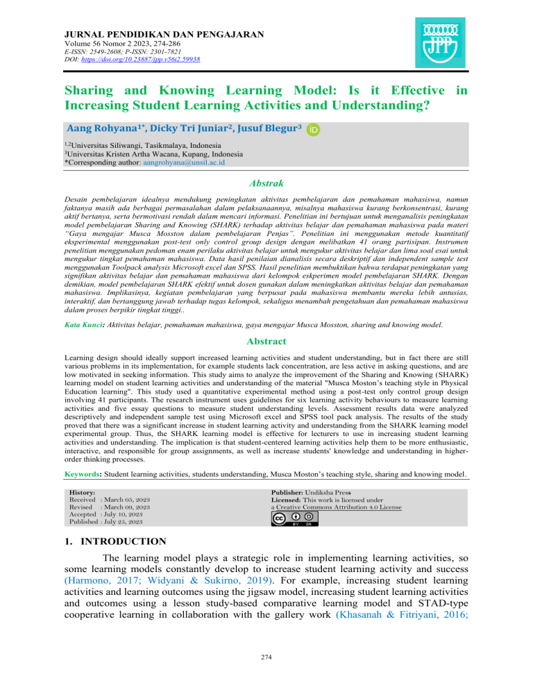 SHARK Model: Boosting Learning Activities & Understanding