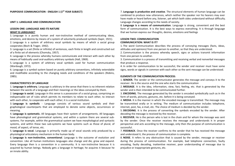 Purposive Communication: Language & Communication Basics