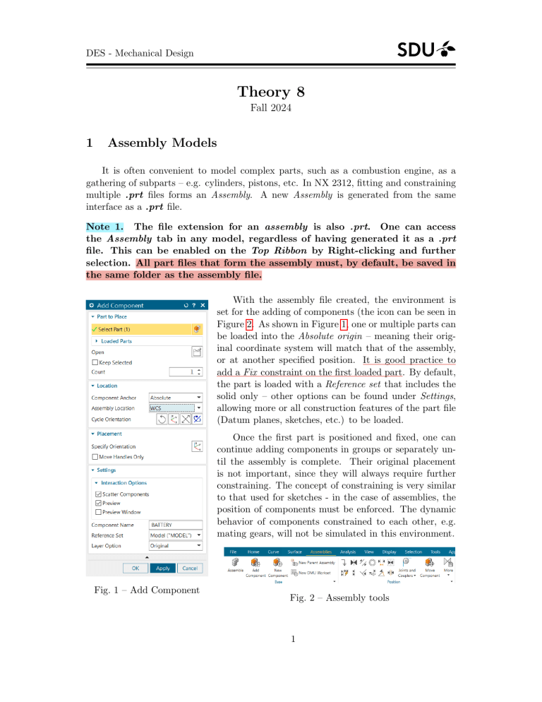Assembly Models in NX: Mechanical Design Lecture Notes