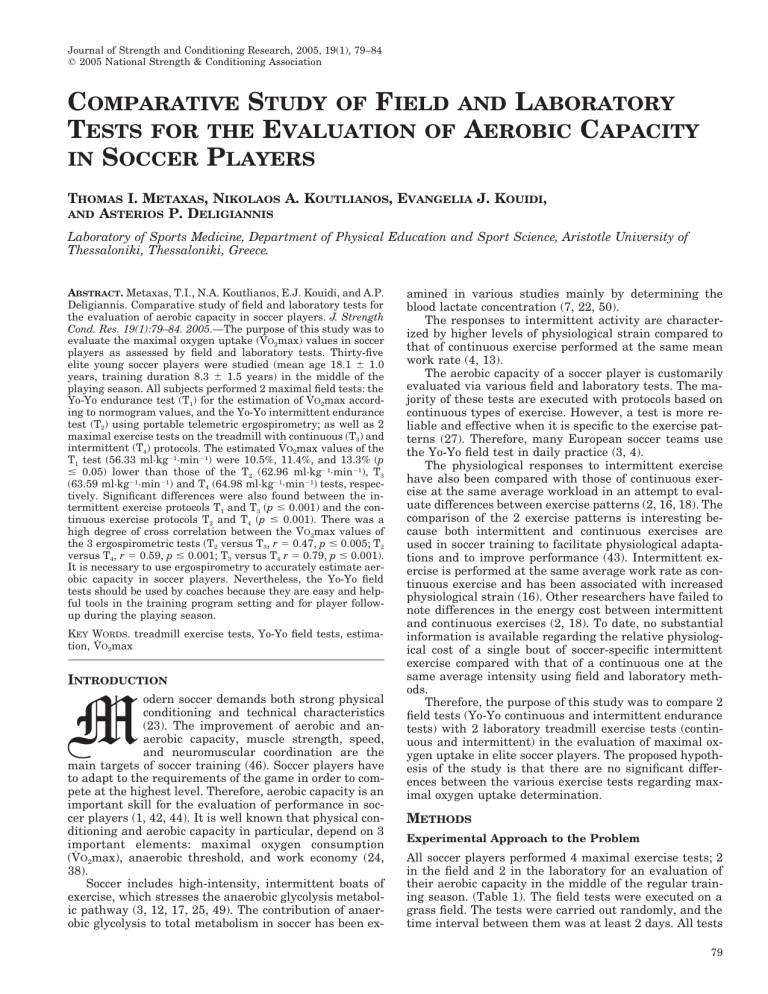 Aerobic Capacity Tests in Soccer: Field vs. Lab