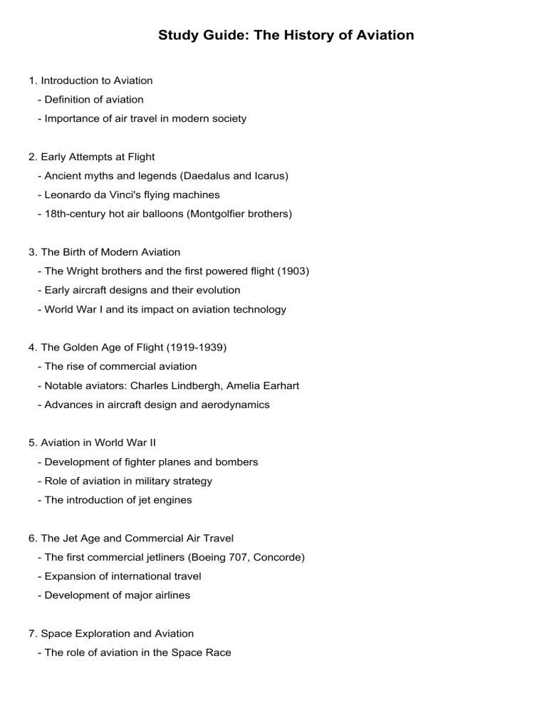 History of Aviation Study Guide: Key Events & Technology