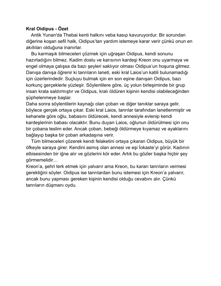 Kral Oidipus (Oedipus Rex) Özeti