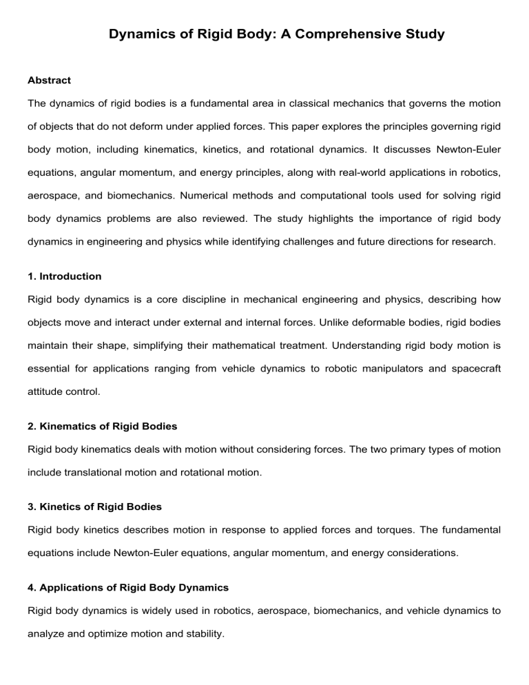 Rigid Body Dynamics: Principles & Applications