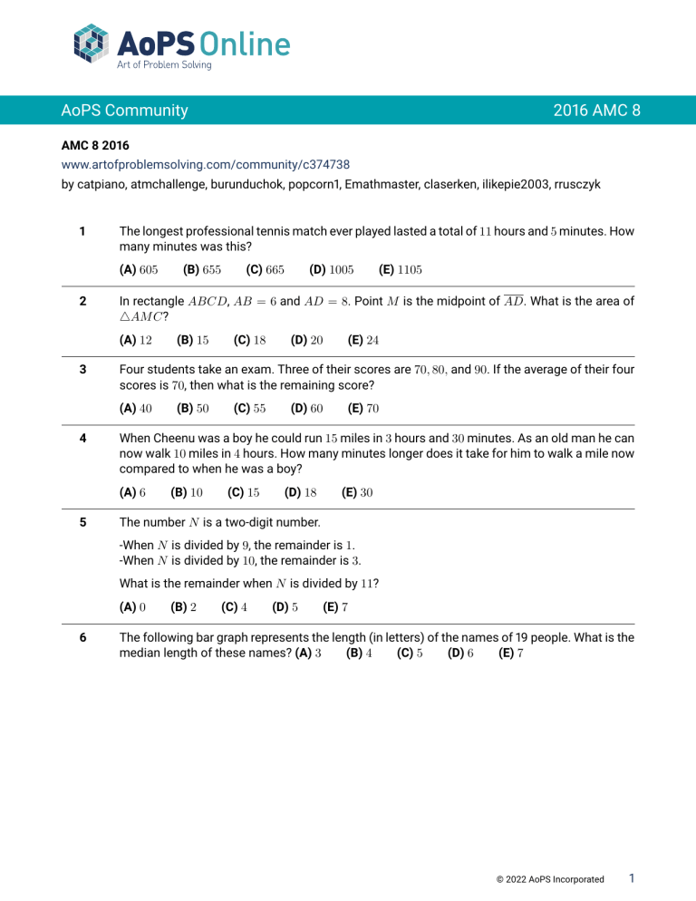 2016 AMC 8 Exam Paper