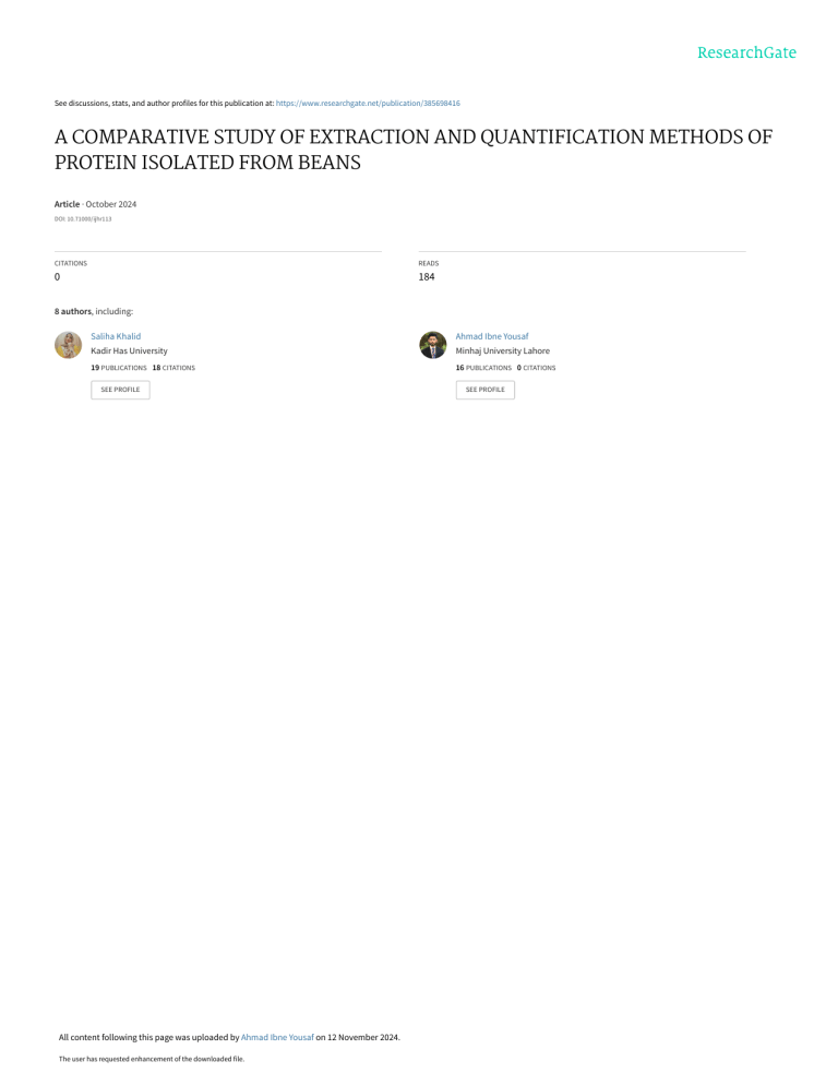 Protein Extraction & Quantification from Beans: A Comparative Study