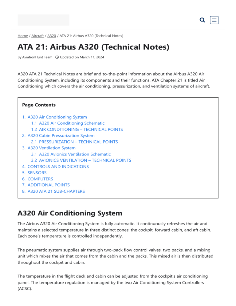 A320 ATA 21: Air Conditioning, Pressurization Technical Notes