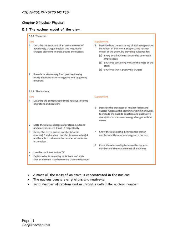 IGCSE Physics: Nuclear Physics Notes - CIE Curriculum