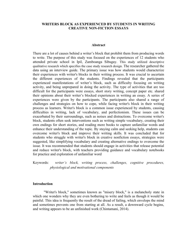 Writer's Block in Creative Nonfiction: Student Experiences