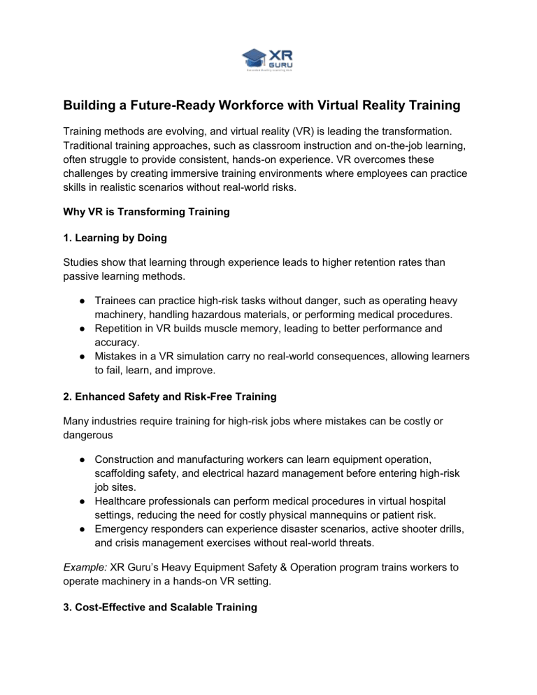 VR Training: Building a Future-Ready Workforce