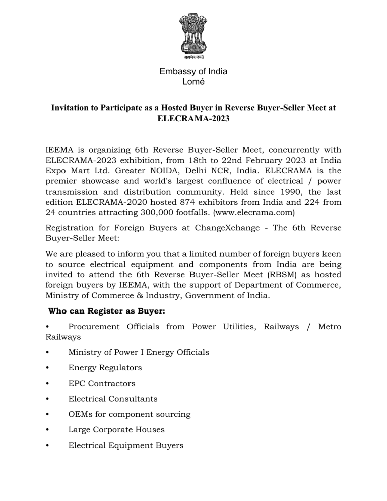 ELECRAMA 2023: Hosted Buyer Invitation