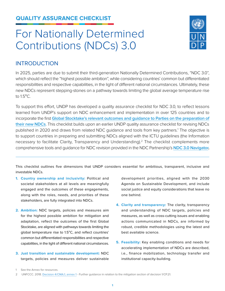 NDC 3.0 Quality Assurance Checklist