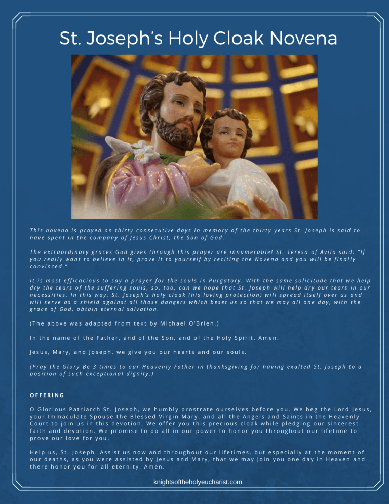 St. Joseph's Holy Cloak Novena Prayers