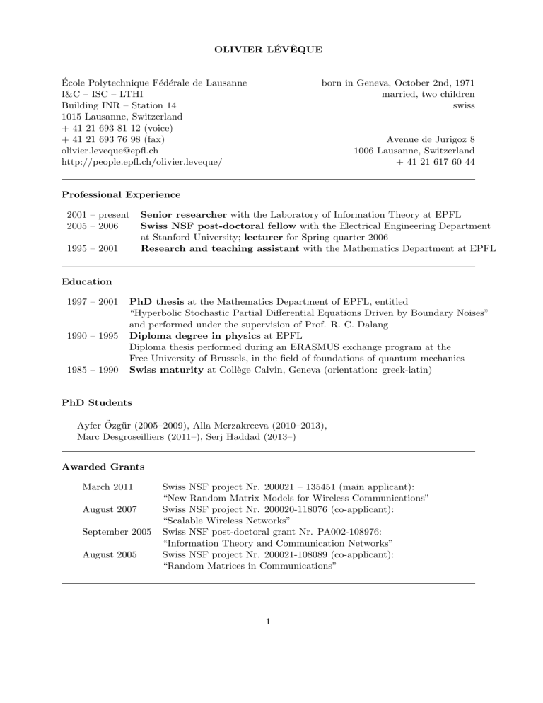 Olivier Lévêque CV: Information Theory & Wireless Communications