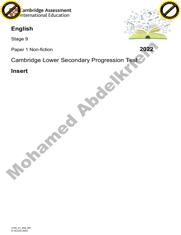 Stage 9 English Exam Paper 1 Insert