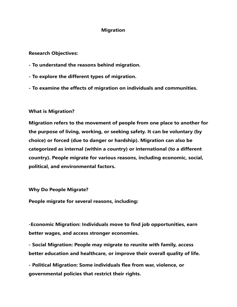 Understanding Migration: Reasons, Types, and Effects