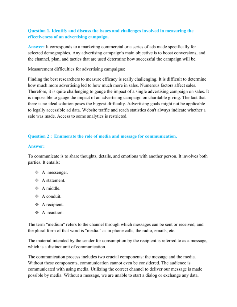 Advertising, Communication & Sales Promotion Exam Questions