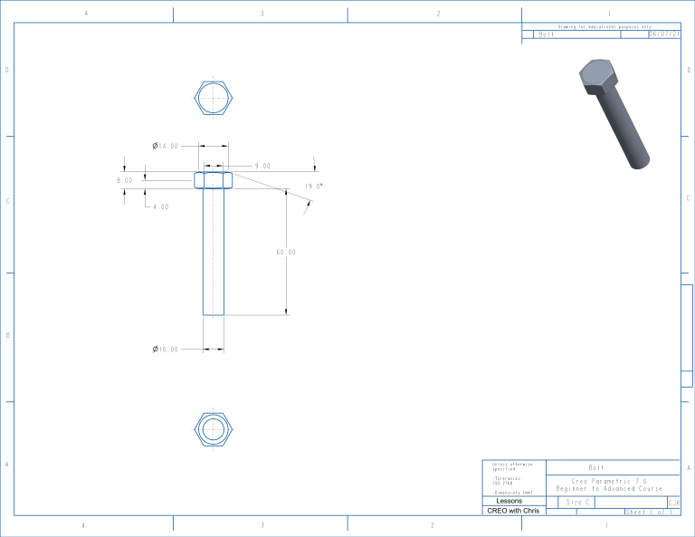 Bolt Engineering Drawing: Creo Parametric 7.0 Course