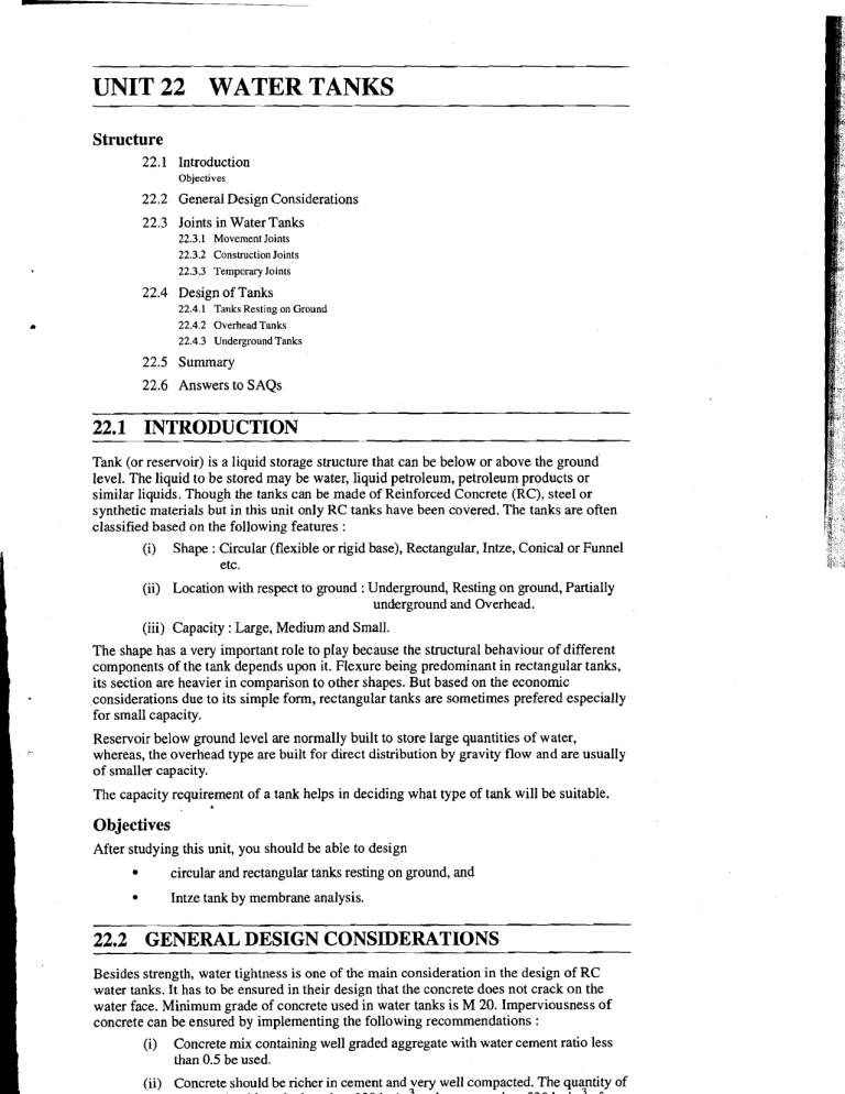 Water Tank Design: RCC Structures Unit