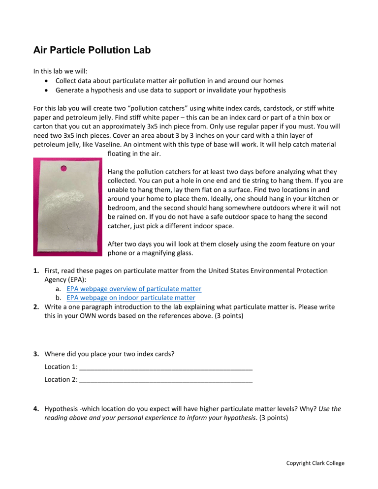 Air Particle Pollution Lab Worksheet