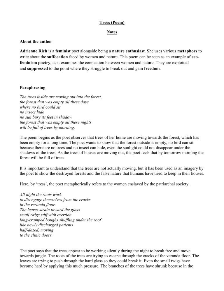 "Trees" Poem Analysis: Feminism & Nature