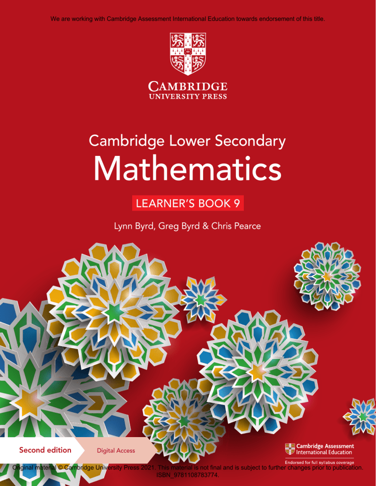 Cambridge Lower Secondary Mathematics Learner's Book 9