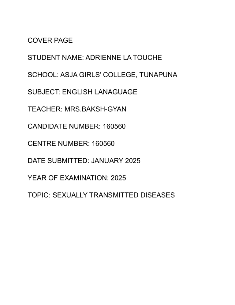 STD SBA: Types, Symptoms & Prevention - High School Project