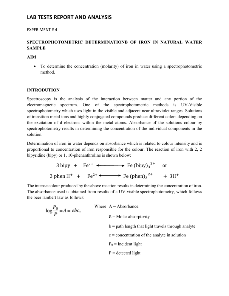 Spectrophotometric Iron Determination Lab Report