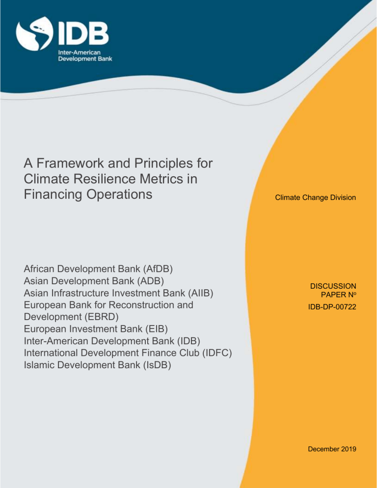 Climate Resilience Metrics Framework for Financing Operations