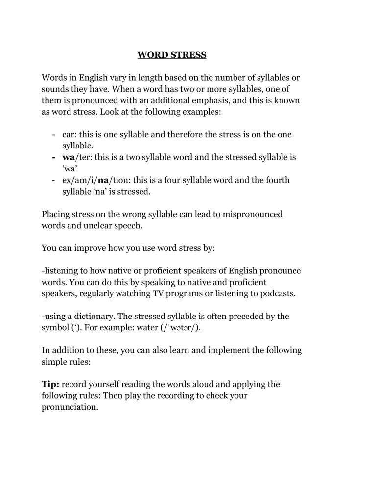 English Word Stress Rules: Pronunciation Guide