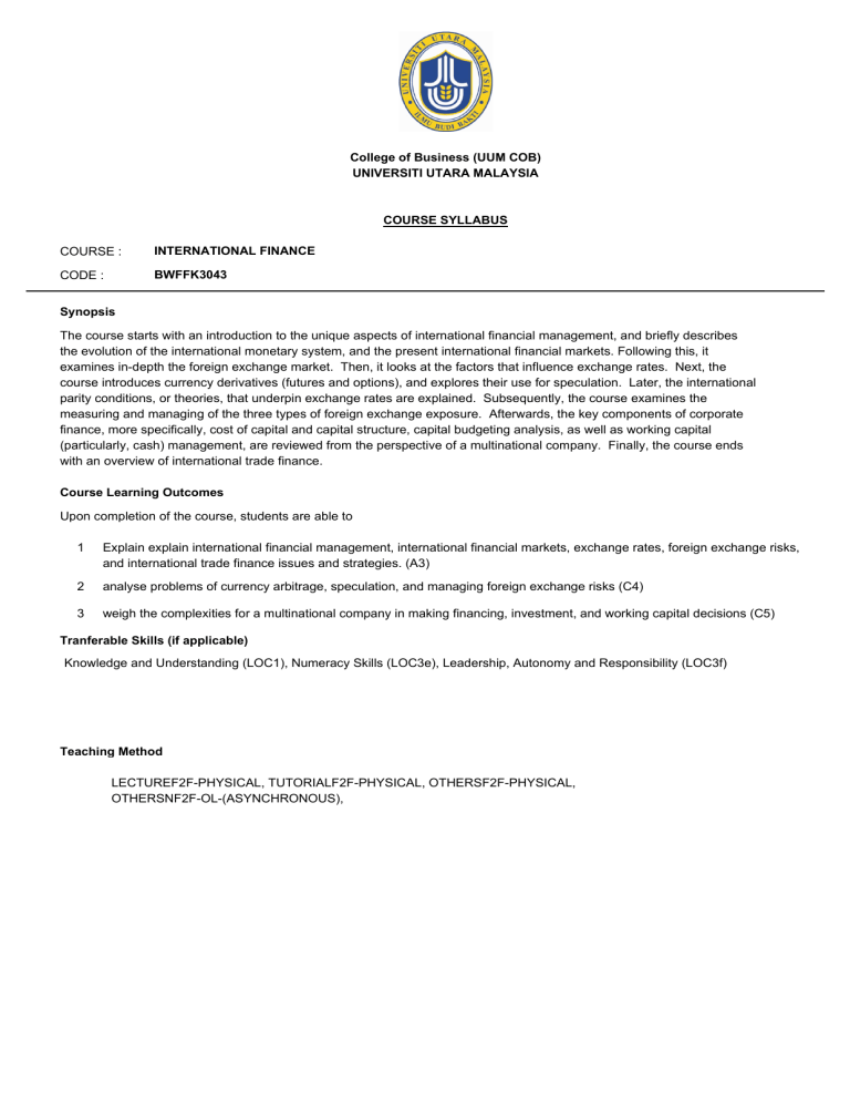 International Finance Course Syllabus - UUM