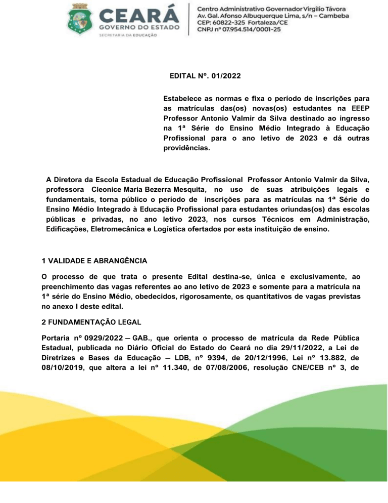 Edital de Matrícula EEEP 2023