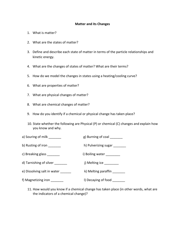 Matter, Atoms, & Periodic Table Study Guide