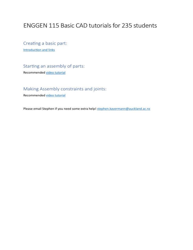 ENGGEN 115 CAD õpetused: Põhiosa ja koostu juhend