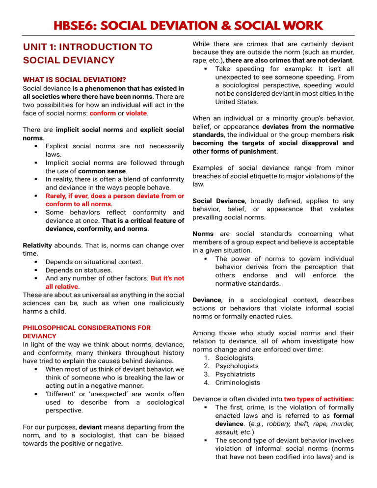 Social Deviation: Norms, Deviance, and Social Work