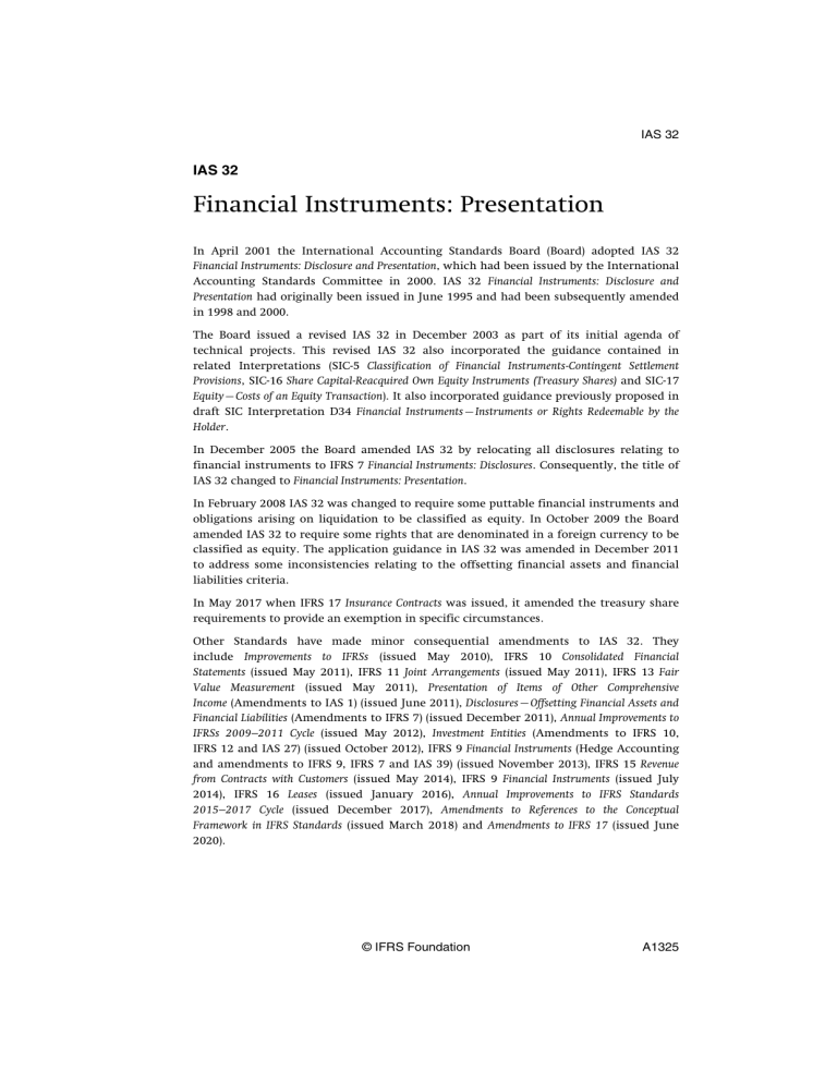 IAS 32: Financial Instruments Presentation Standard