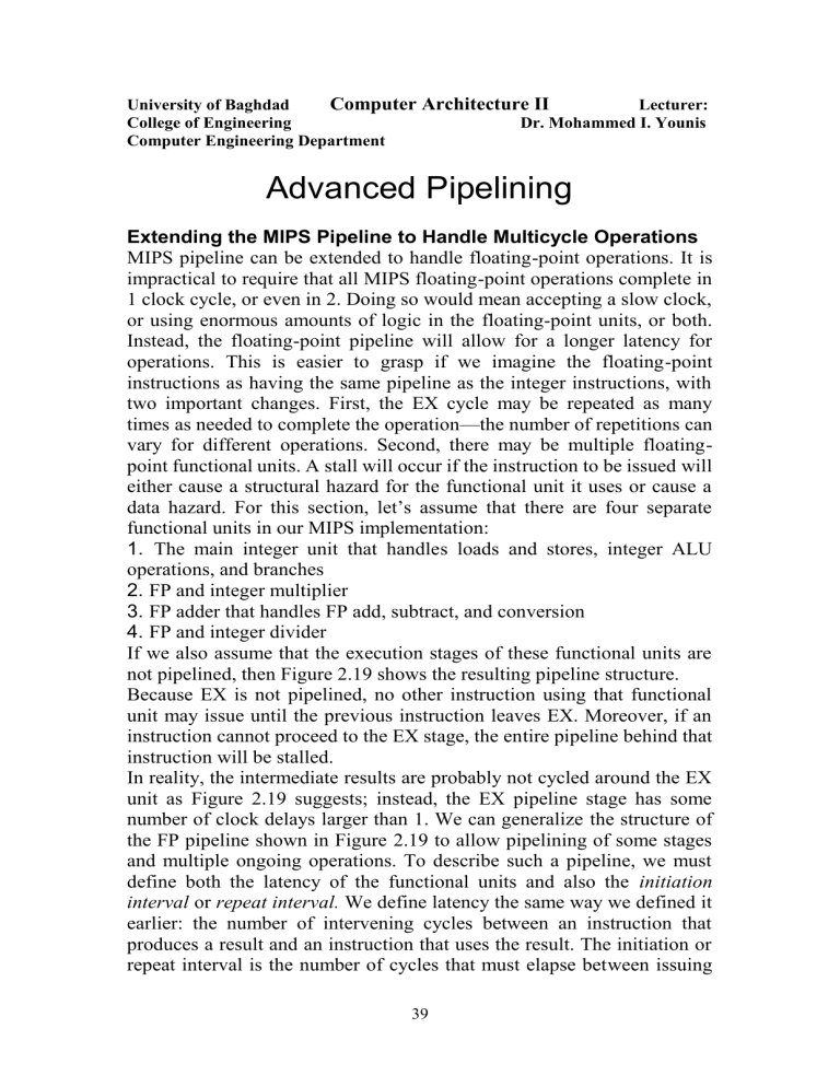Advanced Pipelining in MIPS Architecture